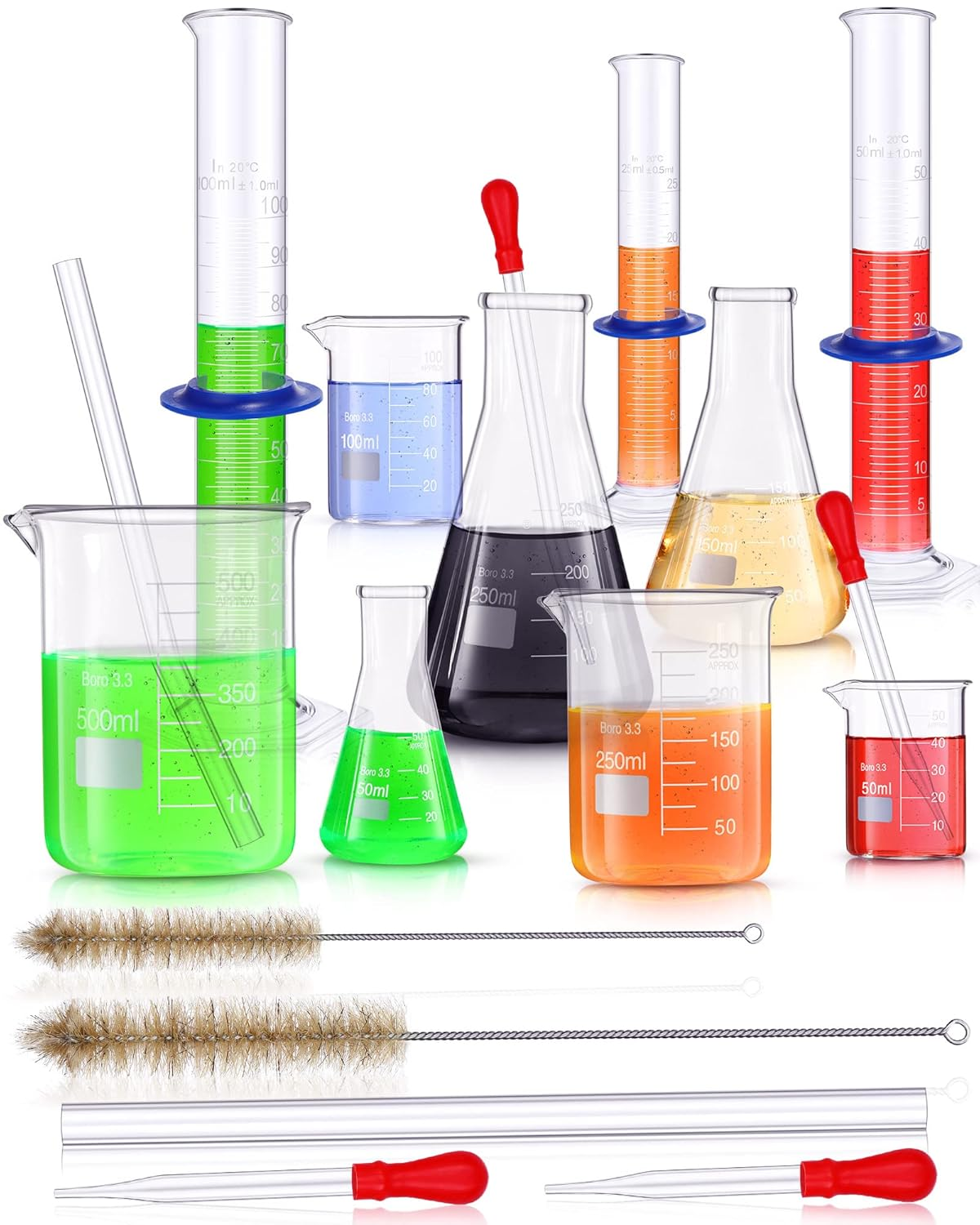 Comprehensive 18-Piece Laboratory Glassware Set: Featuring Erlenmeyer ...