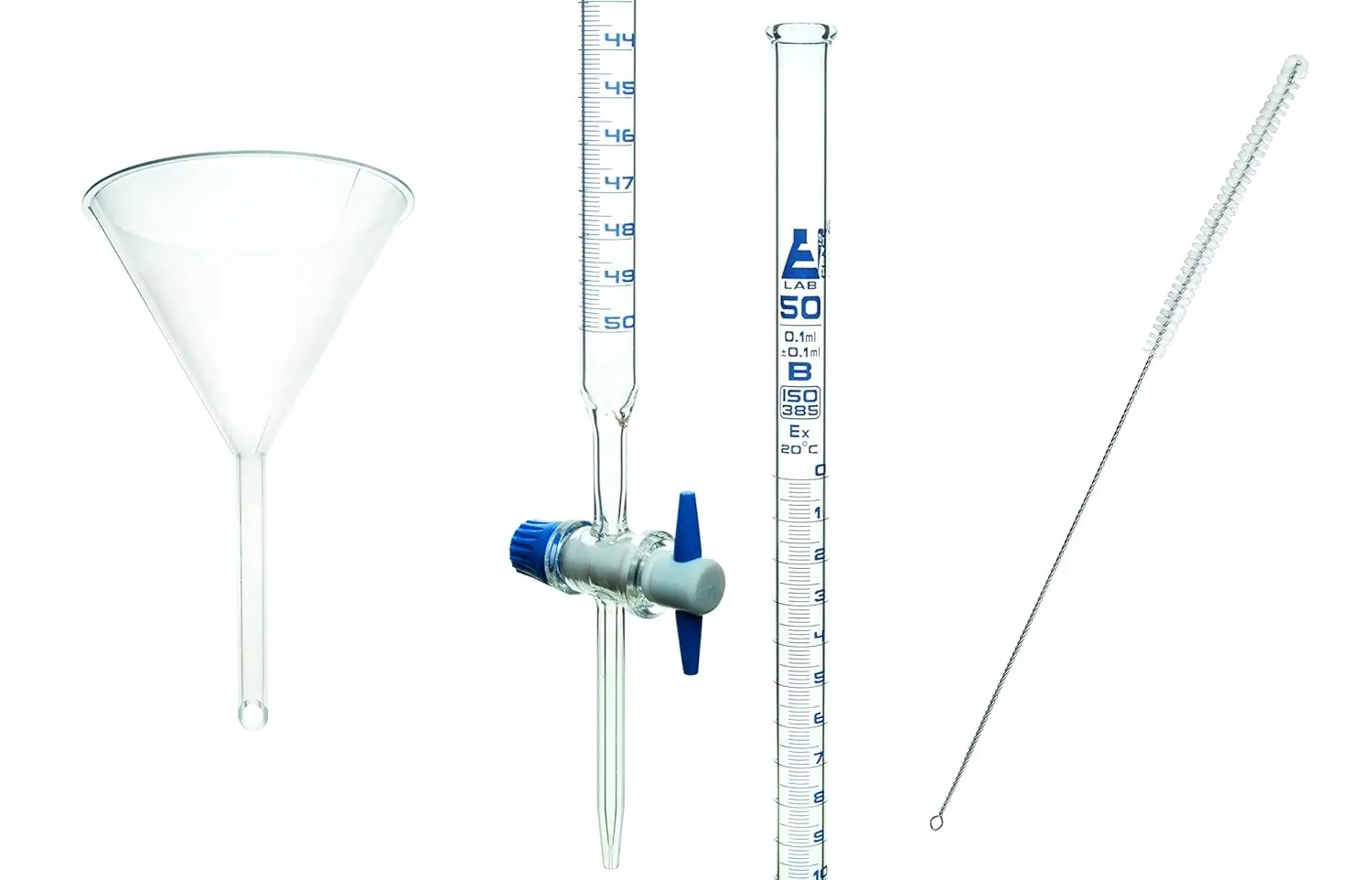 3-Piece Laboratory Burette Starter Set - Featuring 50mL Glass Burette ...